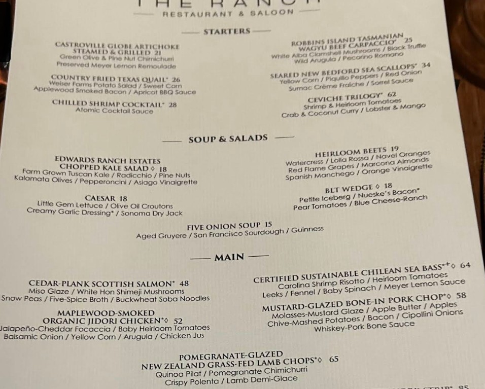 THE RANCH Restaurant Menu – Farm-Fresh Steaks, Seafood & Seasonal ...