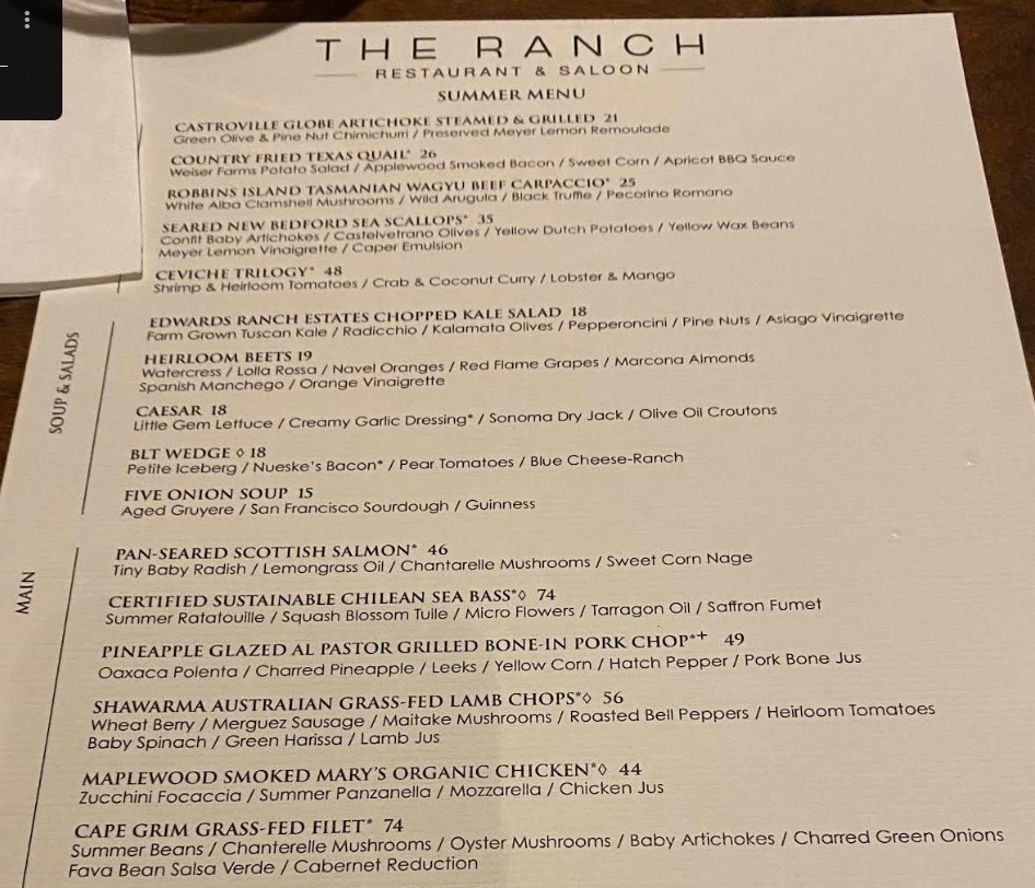 THE RANCH Restaurant Menu – Farm-Fresh Steaks, Seafood & Seasonal ...