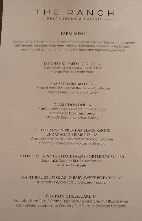 THE RANCH Restaurant Menu – Farm-Fresh Steaks, Seafood & Seasonal ...